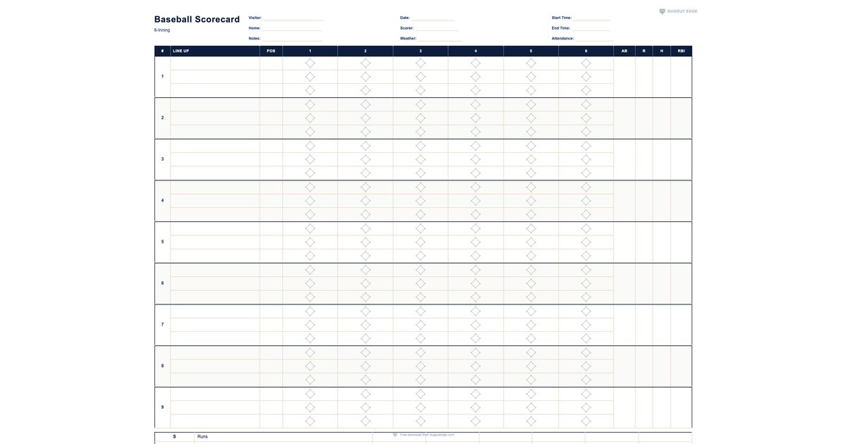 Free Printable Baseball Scorecards (PDF) - Youth, 7 & 9 Inning